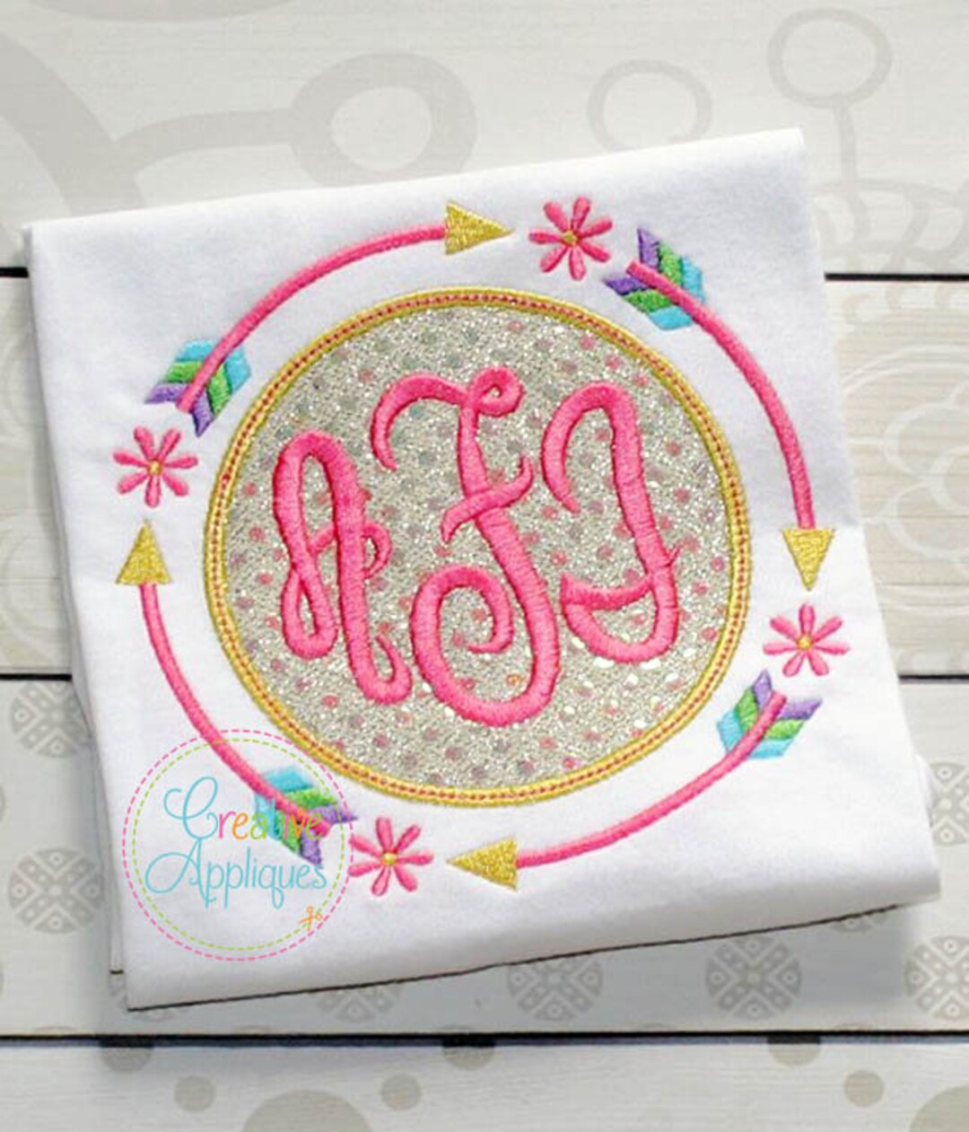 Tribal Monogram Frame With Flowers Digital Machine Embroidery Applique ...