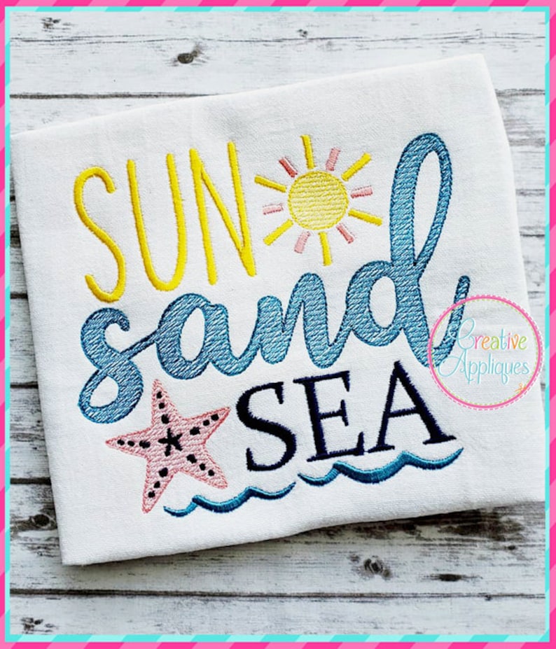 Sun Sand Sea Digital Machine Embroidery Design 4 Sizes, Beach ...