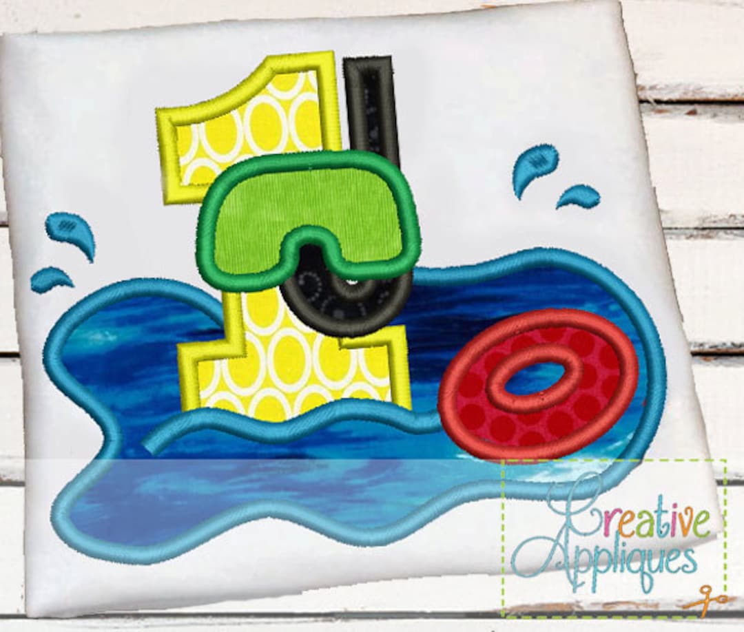 Swim Pool Party Number 1 Birthday Applique Digital Machine Embroidery ...