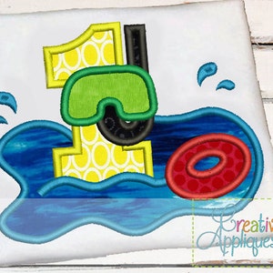 Swim Pool Party Number 1 Birthday Applique Digital Machine Embroidery ...
