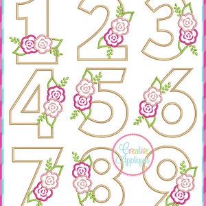 4 Sizes! Flower Number Set, Applique Machine Embroidery Design ...