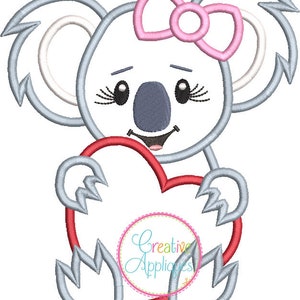 Valentine Koala Heart Digital Machine Embroidery Applique Design 4 ...