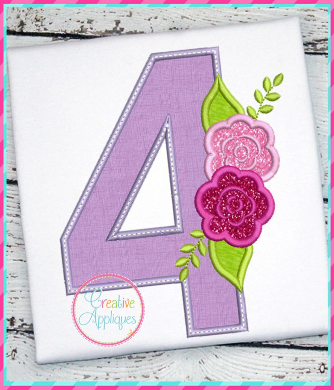 4sizes! 4 Flower Number Set, Applique Machine Embroidery Design ...