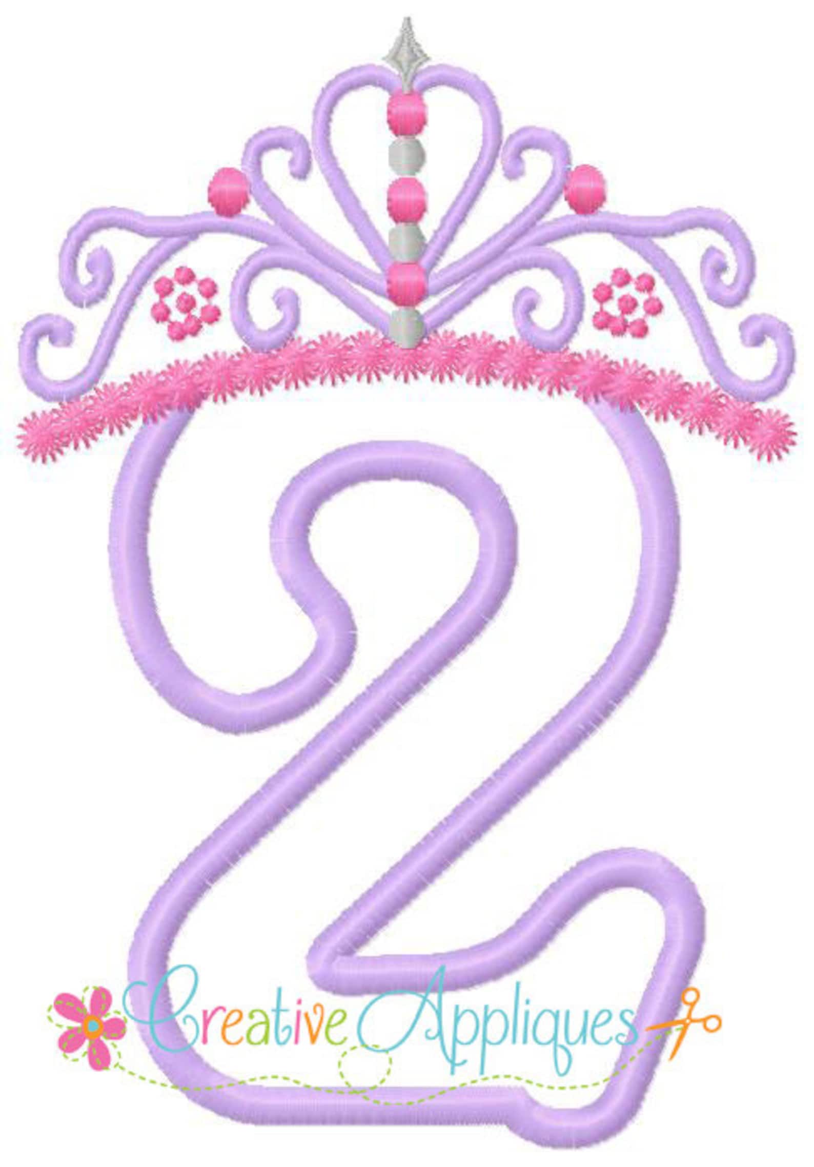 Princess Crown Birthday Number 2 Machine Embroidery Applique Design 4 ...
