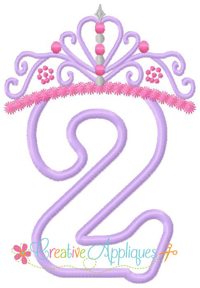 Princess Crown Birthday Number 2 Machine Embroidery Applique - Etsy