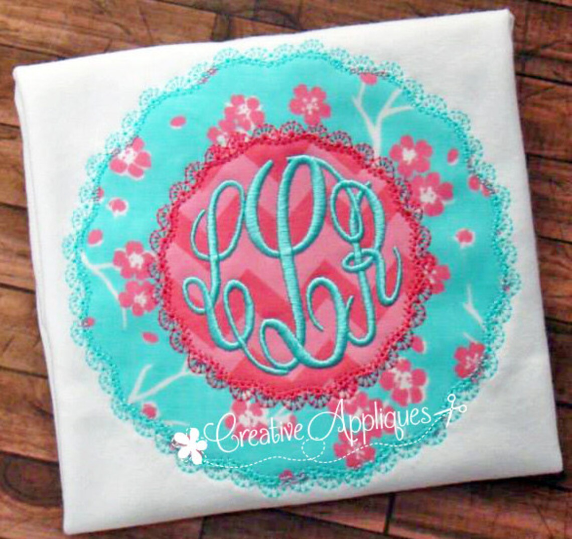 Double Scallop Lace Stitch Monogram Frame Digital Machine Embroidery ...