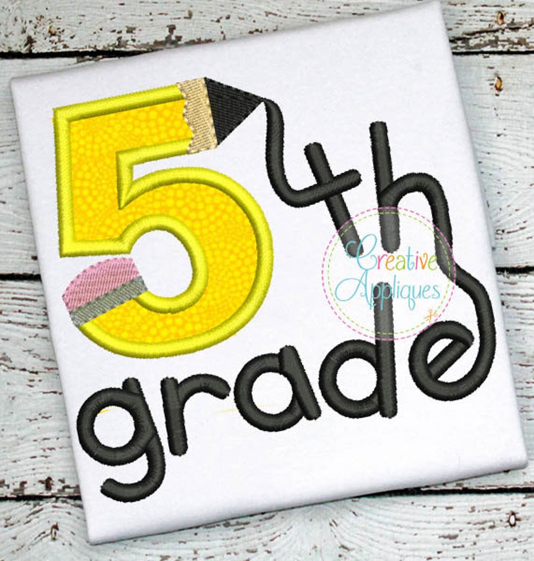 5th Fifth Grade Pencil Digital Machine Embroidery Applique Design 4 ...