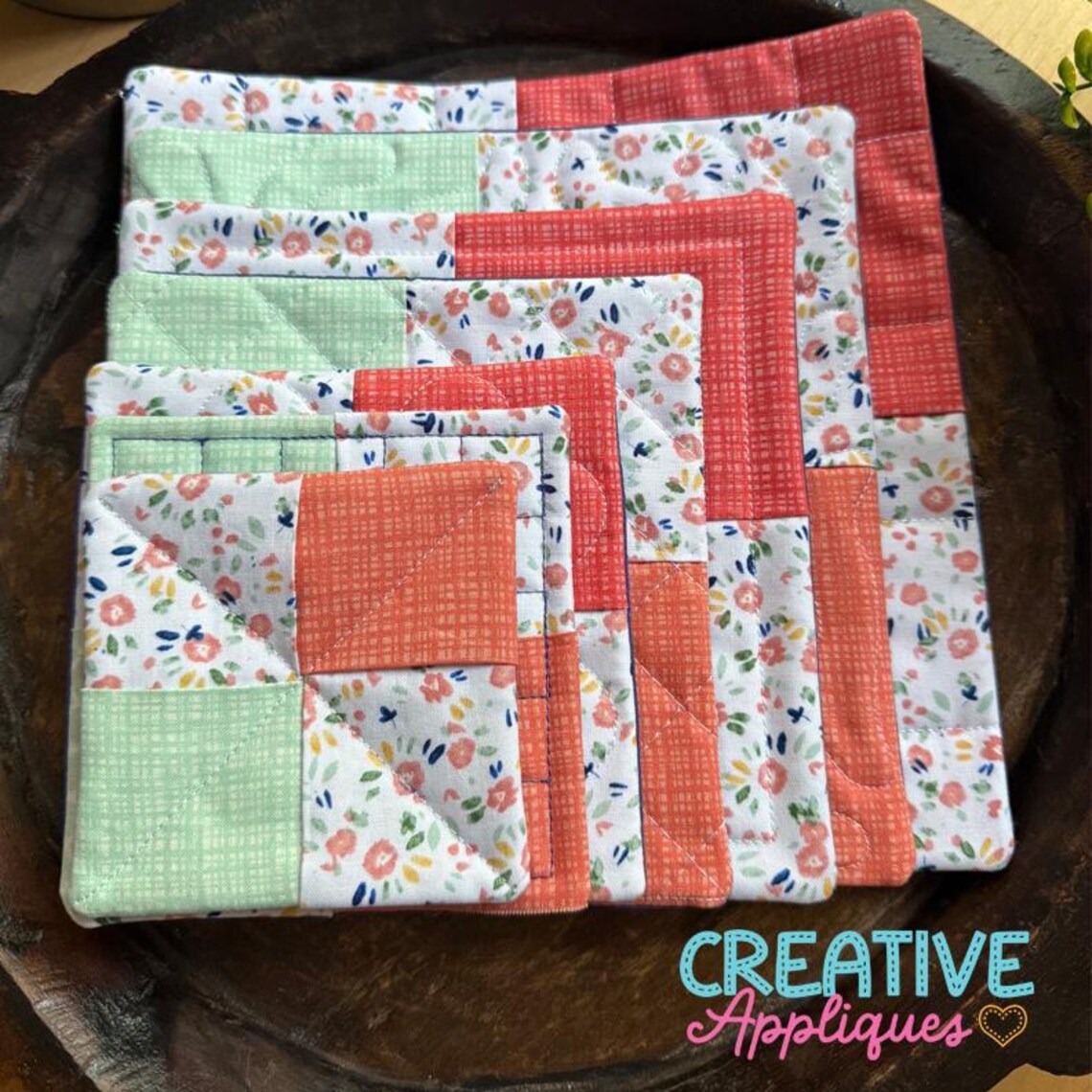 5 Fabric Coasters in the Hoop Design, Machine Embroidery Design Project ...