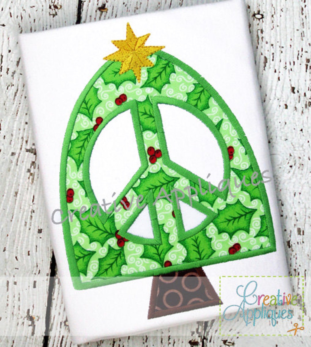 Peace Symbol Christmas Tree Digital Machine Embroidery Applique Design ...