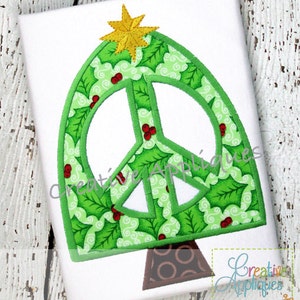 Peace Symbol Christmas Tree Digital Machine Embroidery Applique Design ...