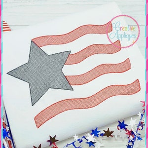 Sketch Stitch Flag With Star Digital Machine Embroidery Design 4 Sizes ...