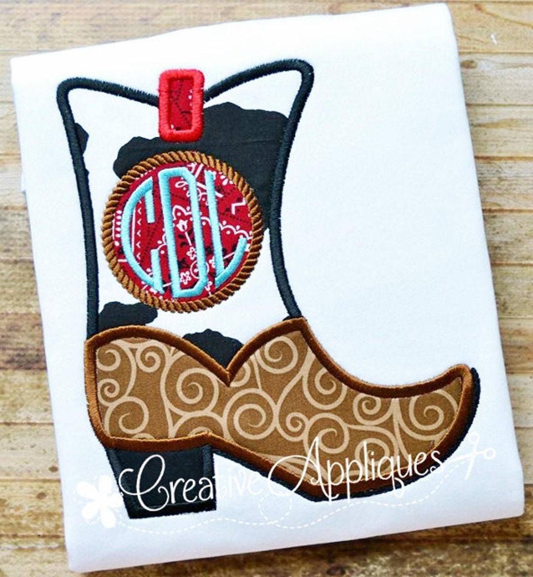 Cowboy Boot Monogram Digital Machine Embroidery Applique Design 4 Sizes ...