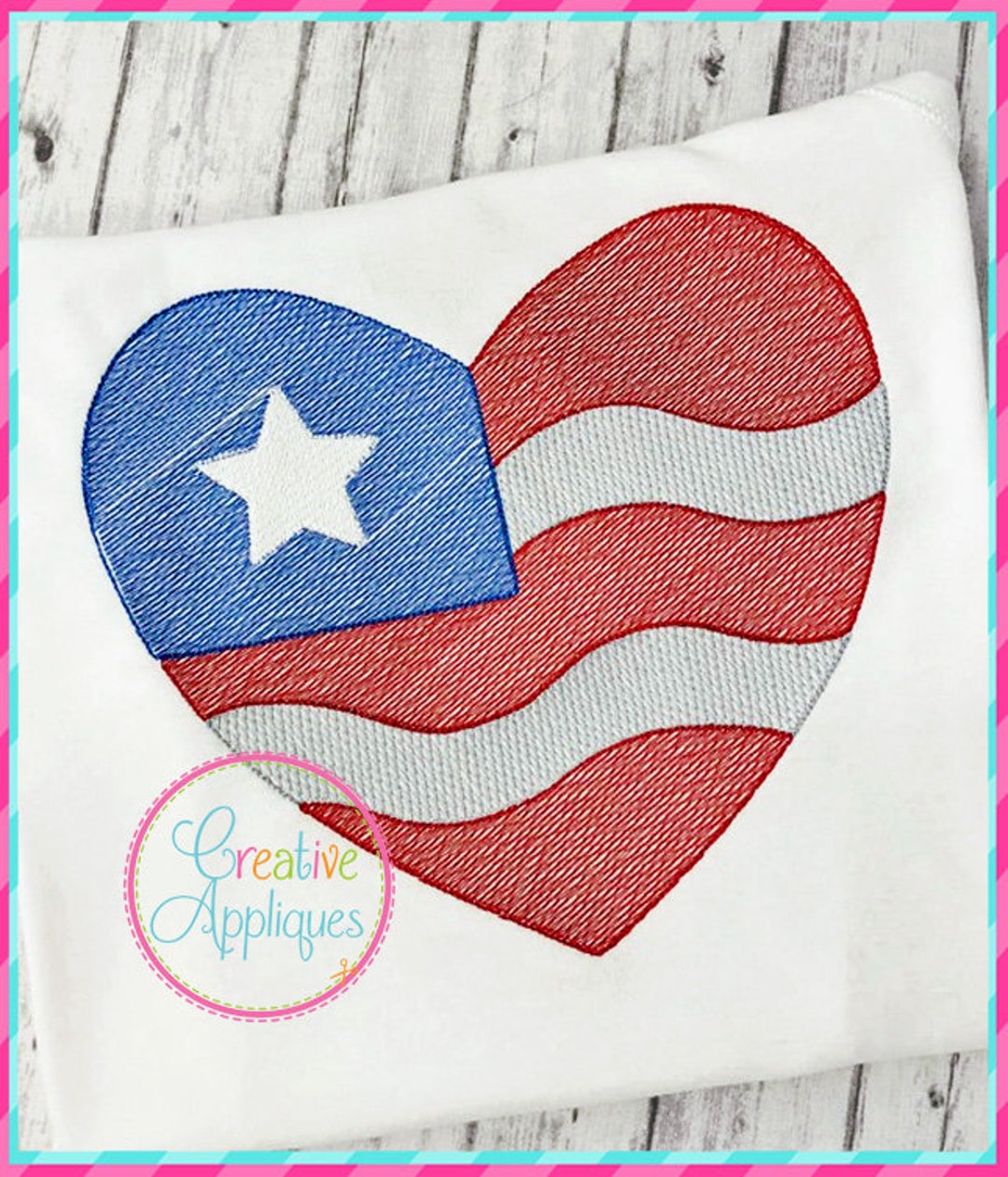 Sketch Stitch Heart Flag Digital Machine Embroidery Design 4 Sizes ...