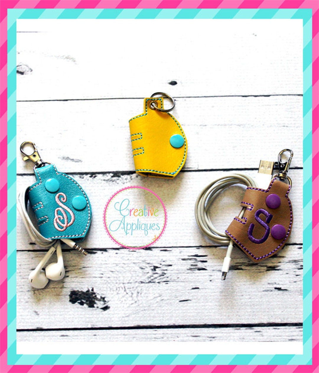 Cord Wrap Earbuds Snaptab Keychain in the Hoop Machine Embroidery ...
