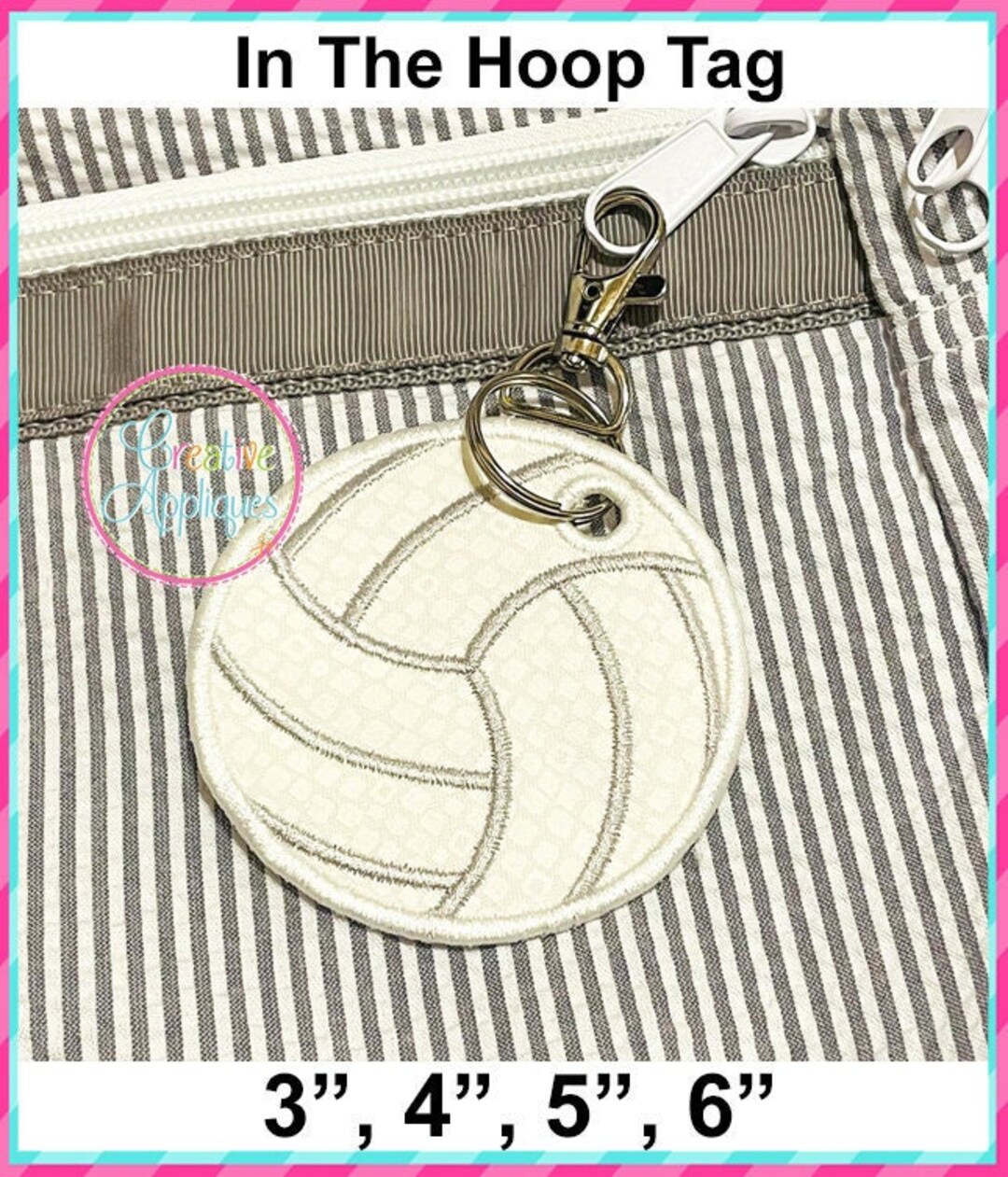 Volleyball Tag in the Hoop Applique Embroidery Design 4 Sizes, Bag Tag ...
