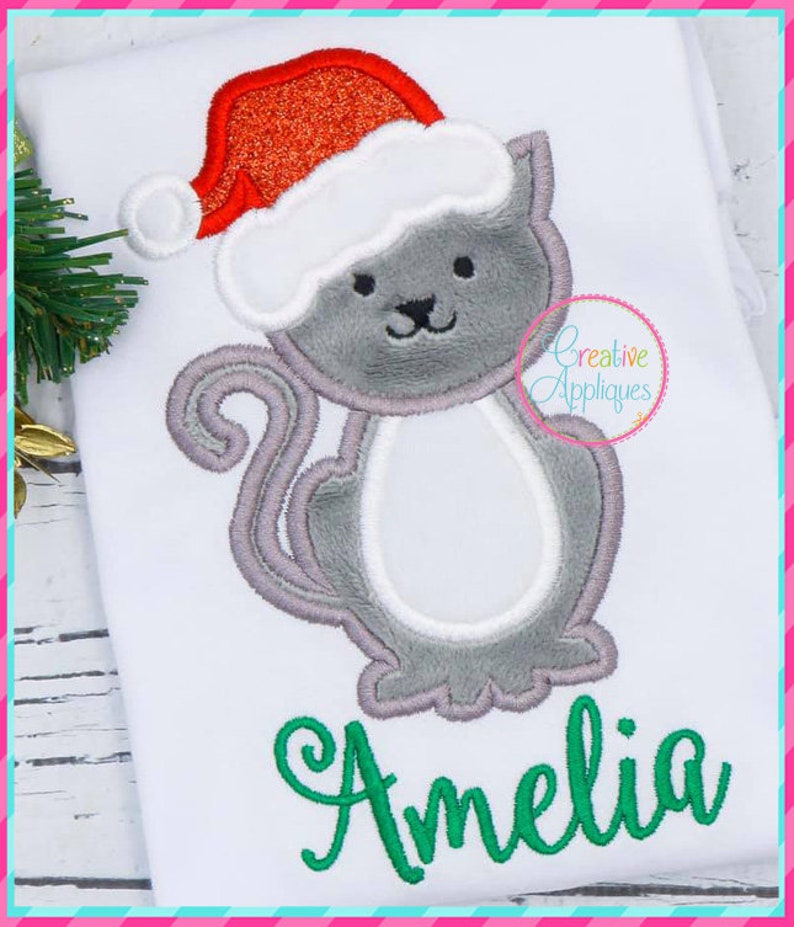 Santa Cat Digital Machine Embroidery Design 4 Sizes, Santa Cat ...