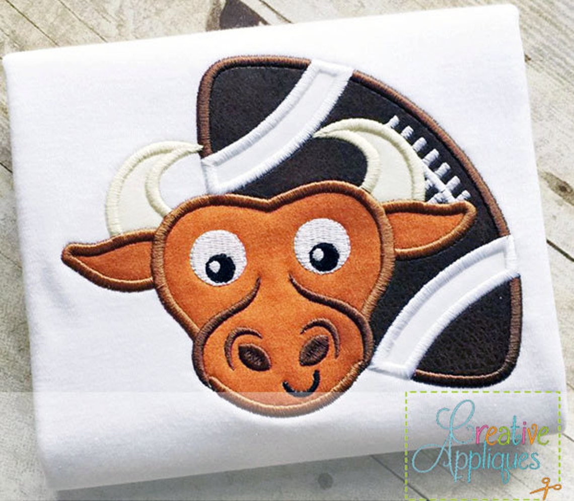 Longhorn Bull Football Applique Digital Machine Embroidery Design 4 ...