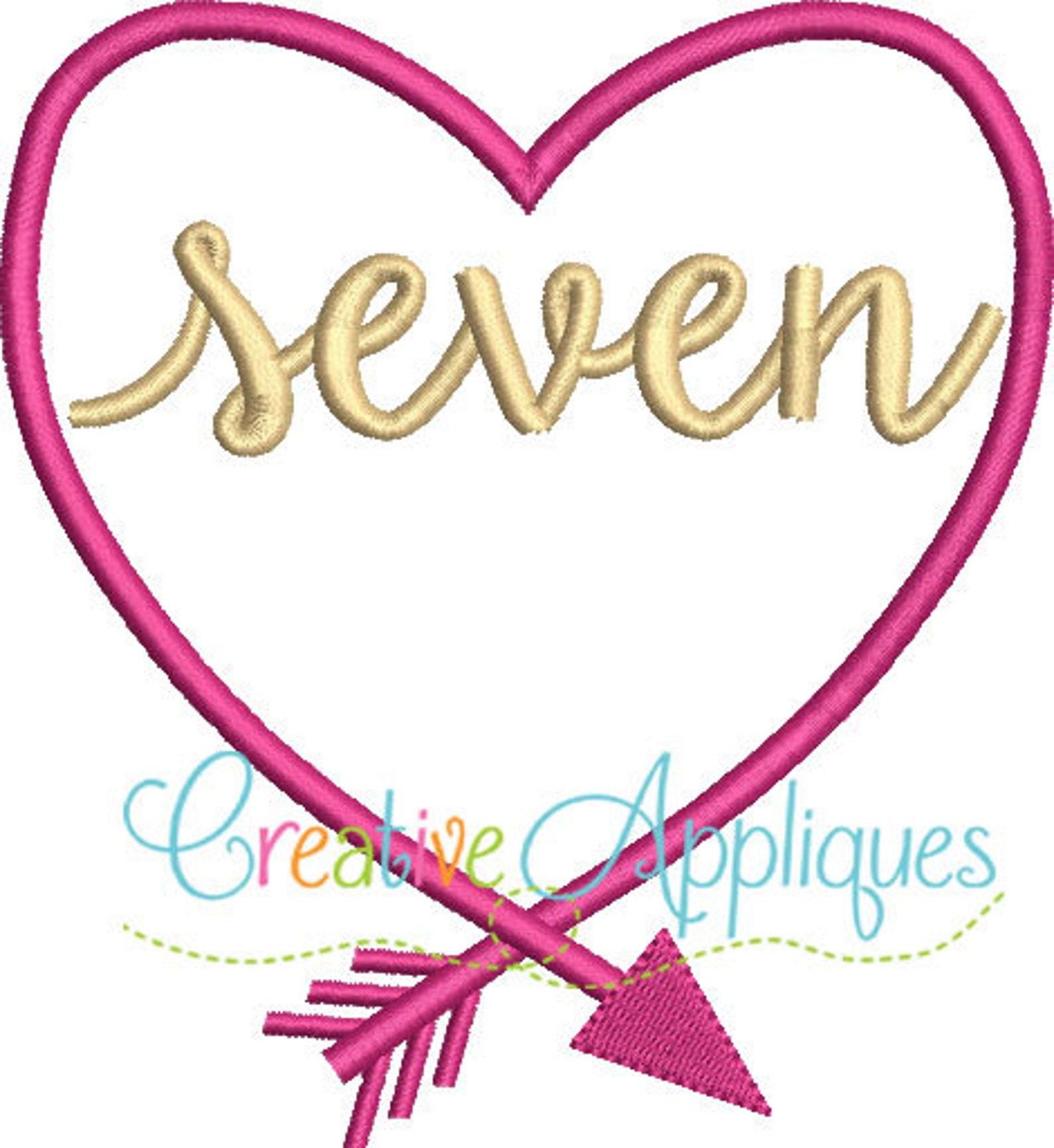 Seven Heart Arrow Seventh 7th Birthday Applique Digital Machine ...