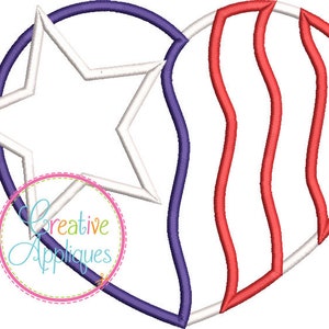 Patriotic Heart Flag With Star Machine Embroidery Applique Digital ...