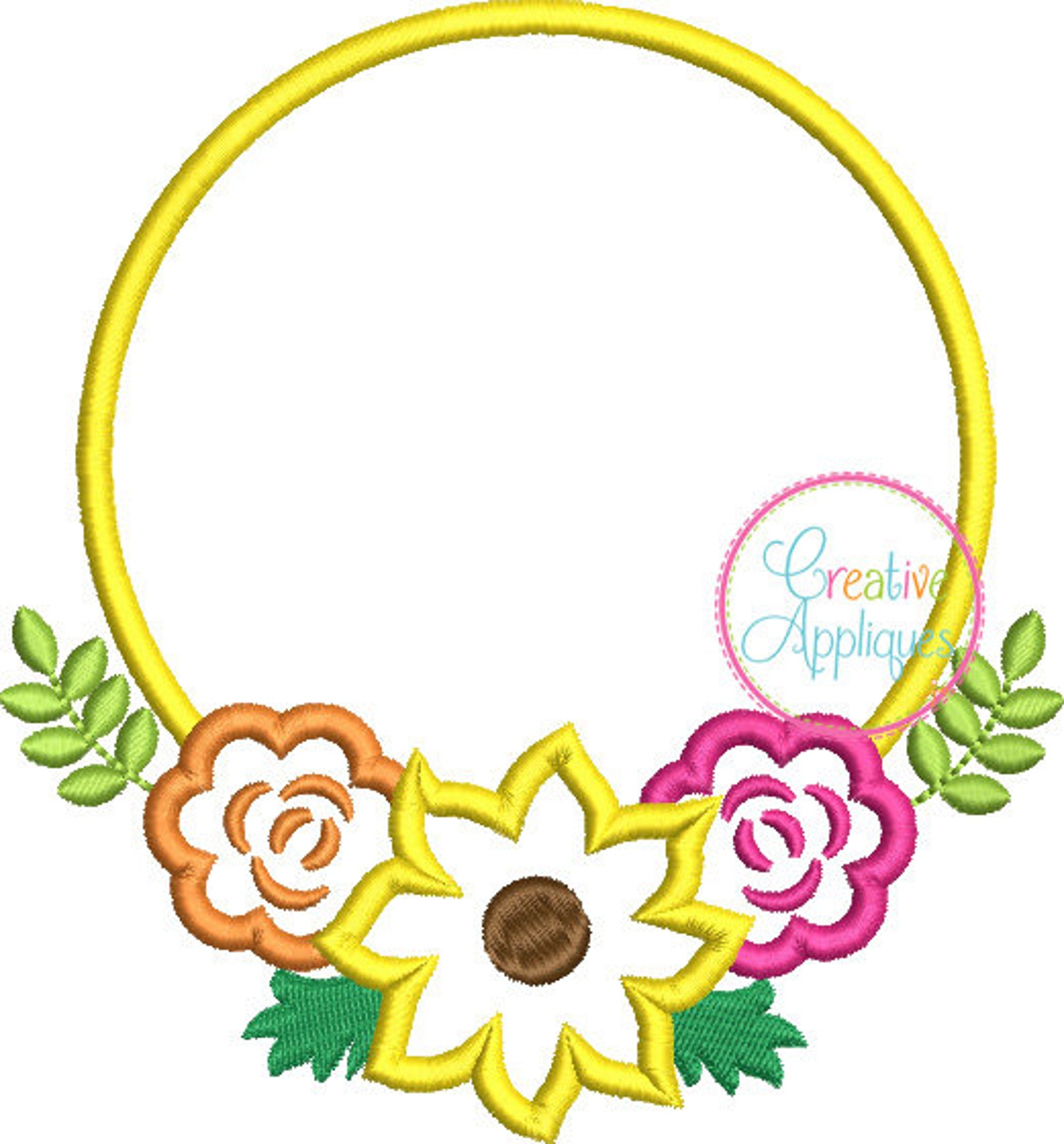 Sunflower Monogram Frame Digital Machine Embroidery Applique | Etsy