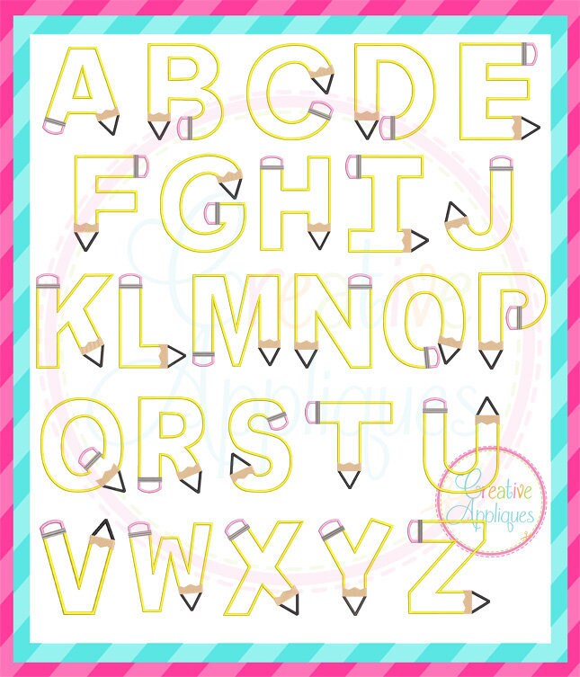 Pencil Alphabet Digital Machine Embroidery Applique Design 4 Sizes ...