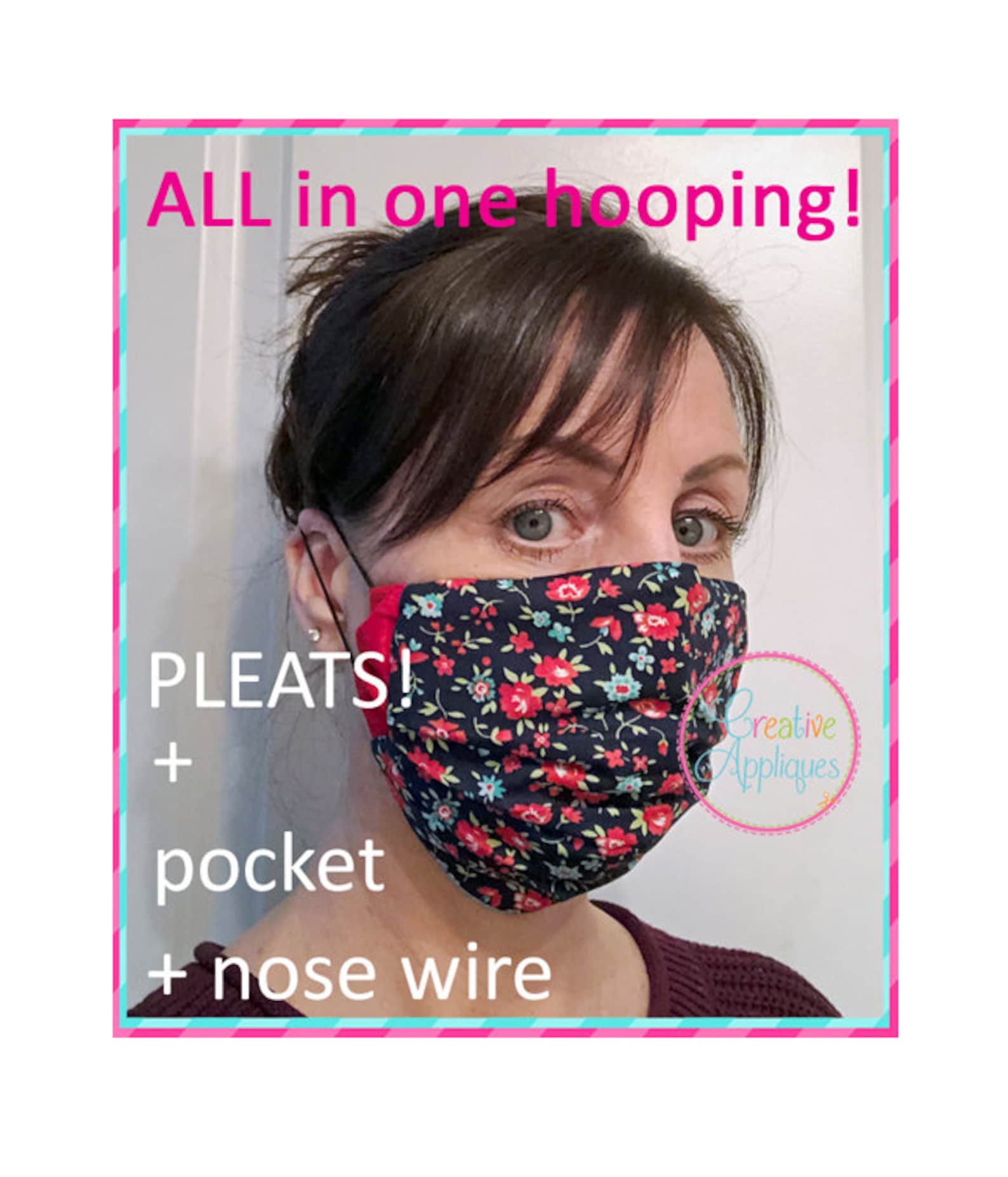 4 SIZES! in the Hoop Face Mask Digital Machine Embroidery Design ...