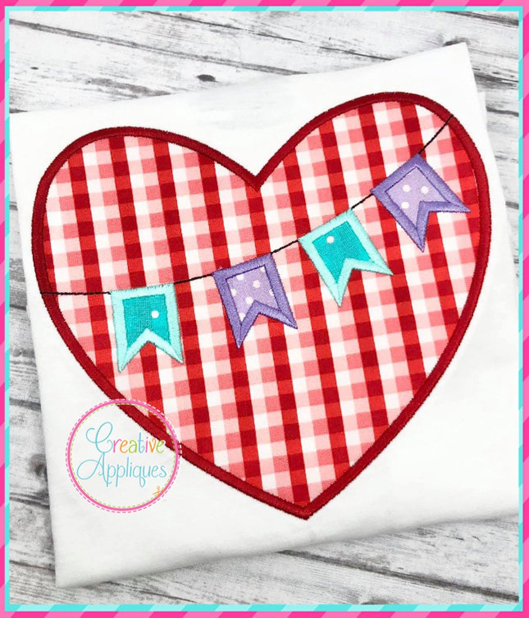 Heart Flags Machine Embroidery Applique Design 4 Sizes, Heart Banners ...