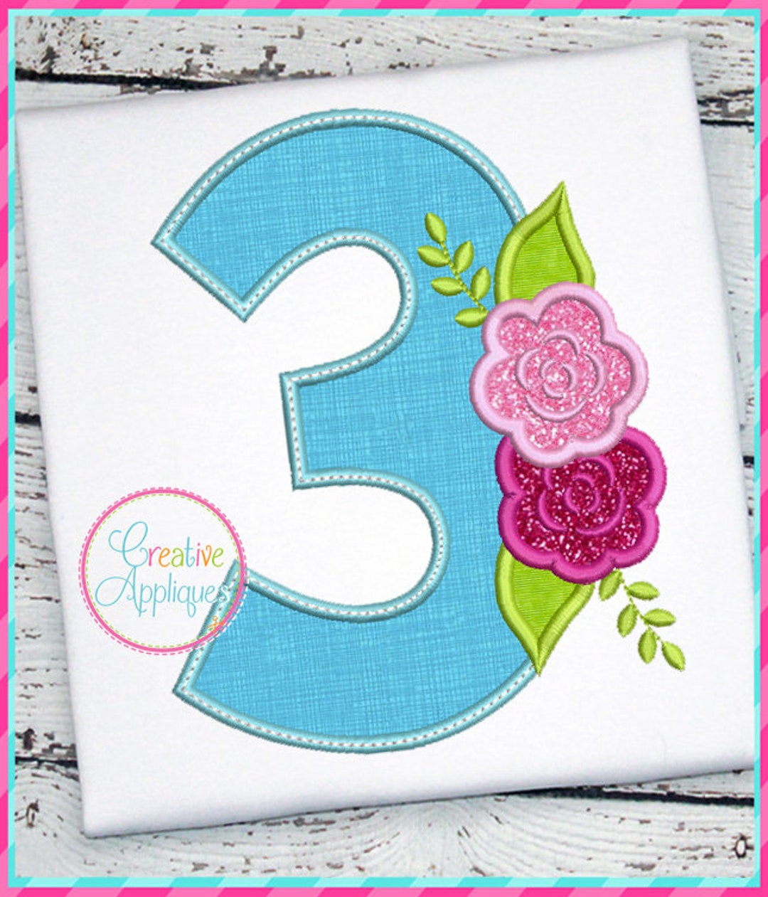 4sizes! 3 Flower Number Set, Applique Machine Embroidery Design ...