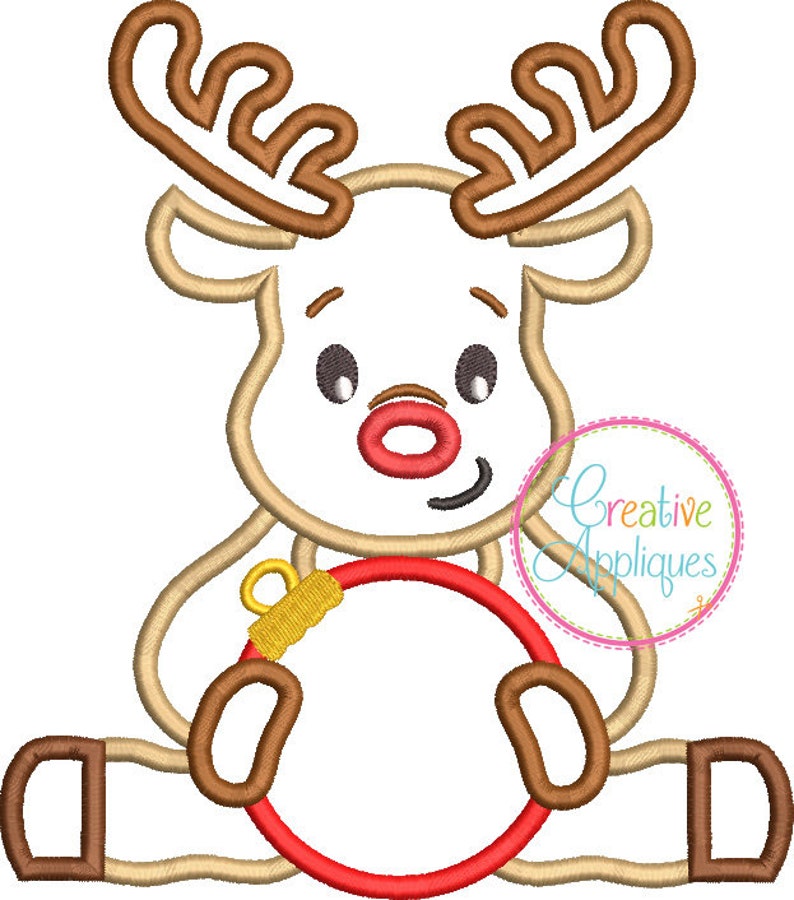 Reindeer With Ornament Applique Digital Machine Embroidery Design 4 ...