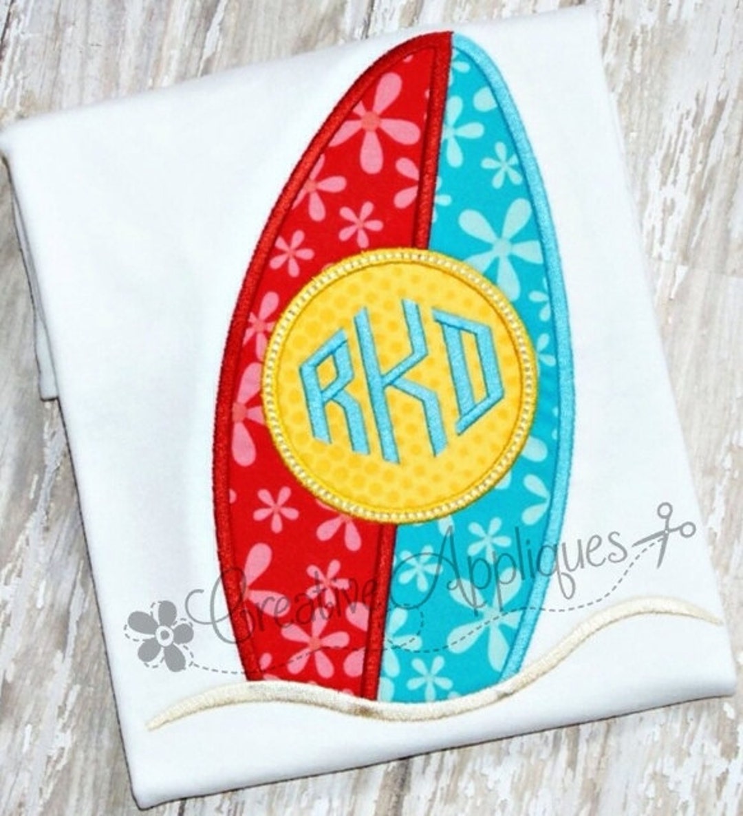 Surfboard Monogram Machine Embroidery Applique Design - Etsy