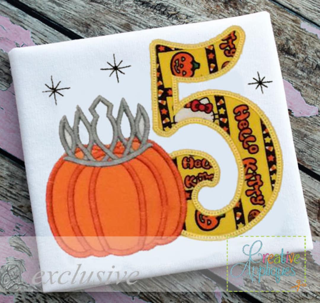 Pumpkin Princess Crown Number 5 Digital Machine Embroidery Applique ...