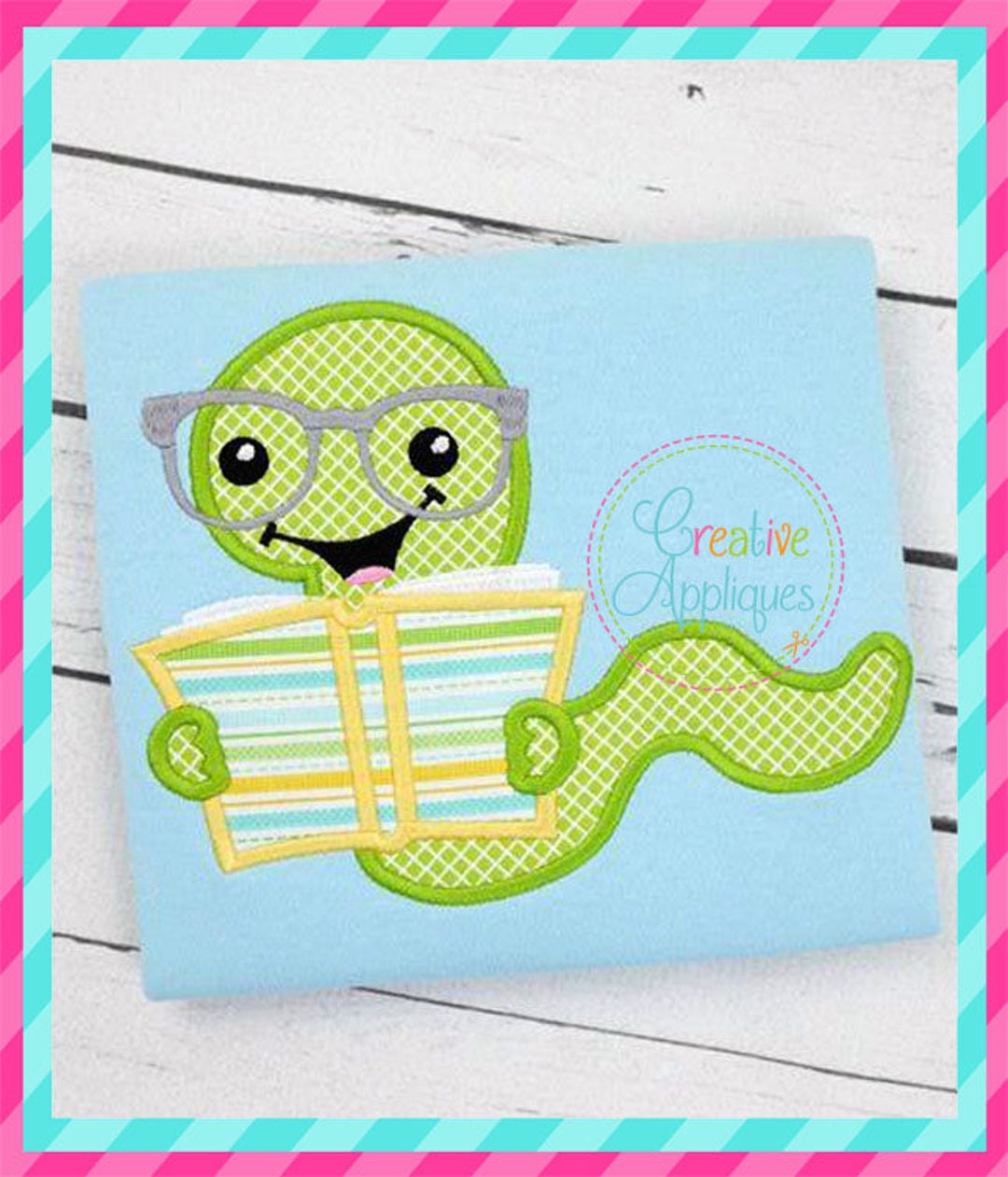 Reading Bookworm Digital Machine Embroidery Applique Design 5 Sizes ...