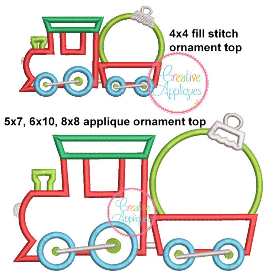 Christmas Ornament Train Applique Digital Machine Embroidery Design 5 ...