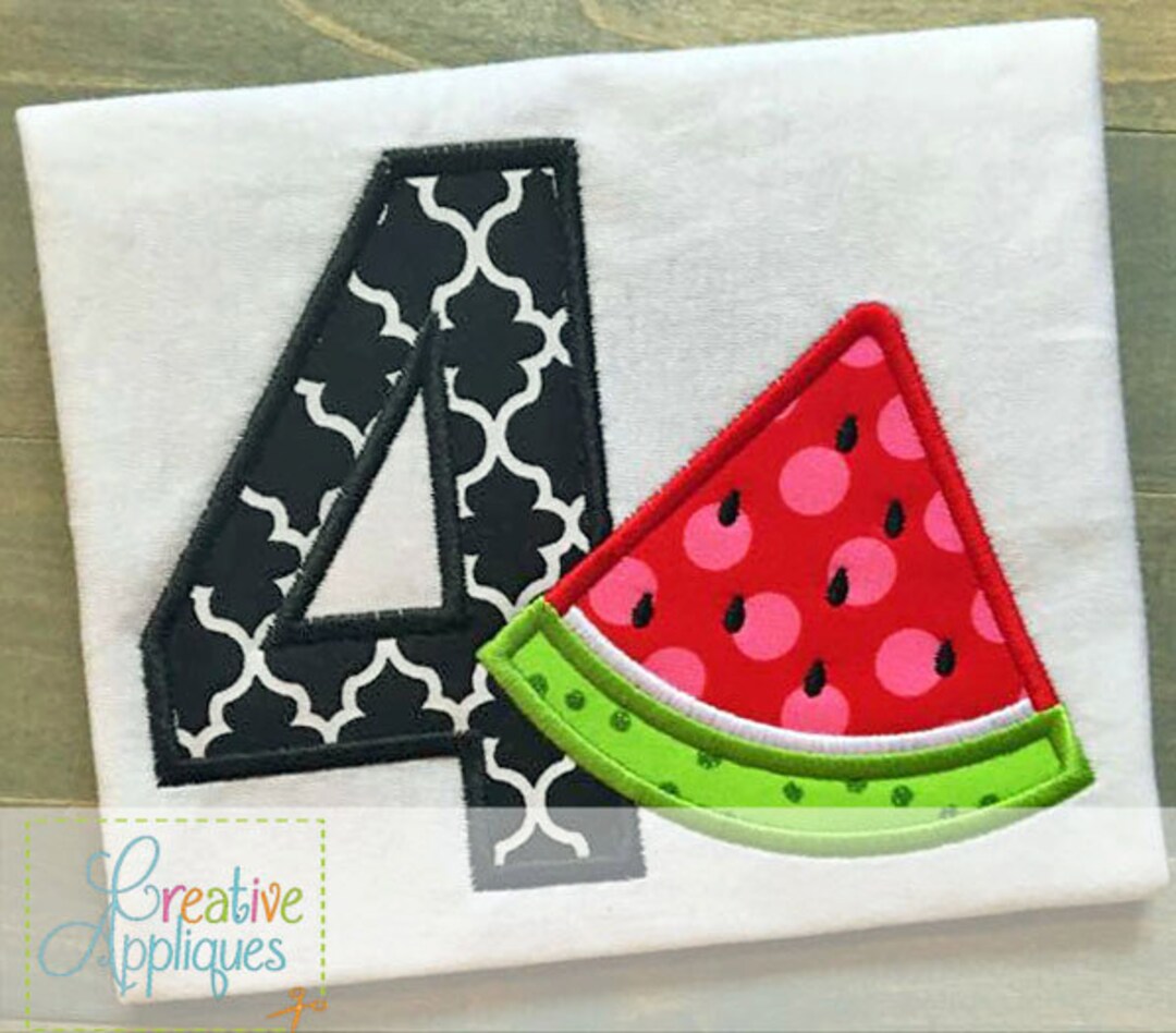 Watermelon Four 4 Fourth 4th Birthday Niumber Applique Digital Machine ...