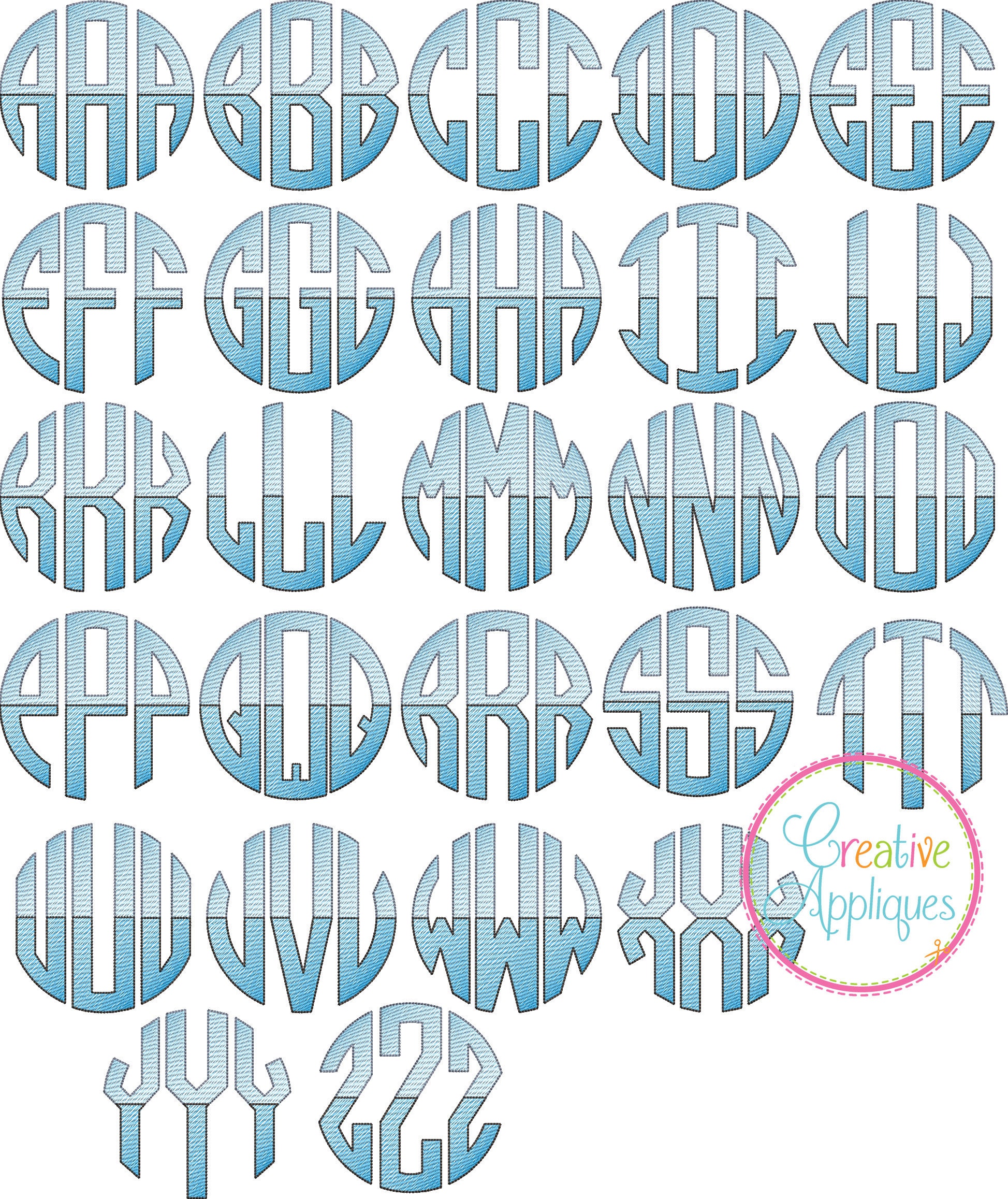1.54 Split 3 Letter Monogram Circle Sketch Stitch | Etsy