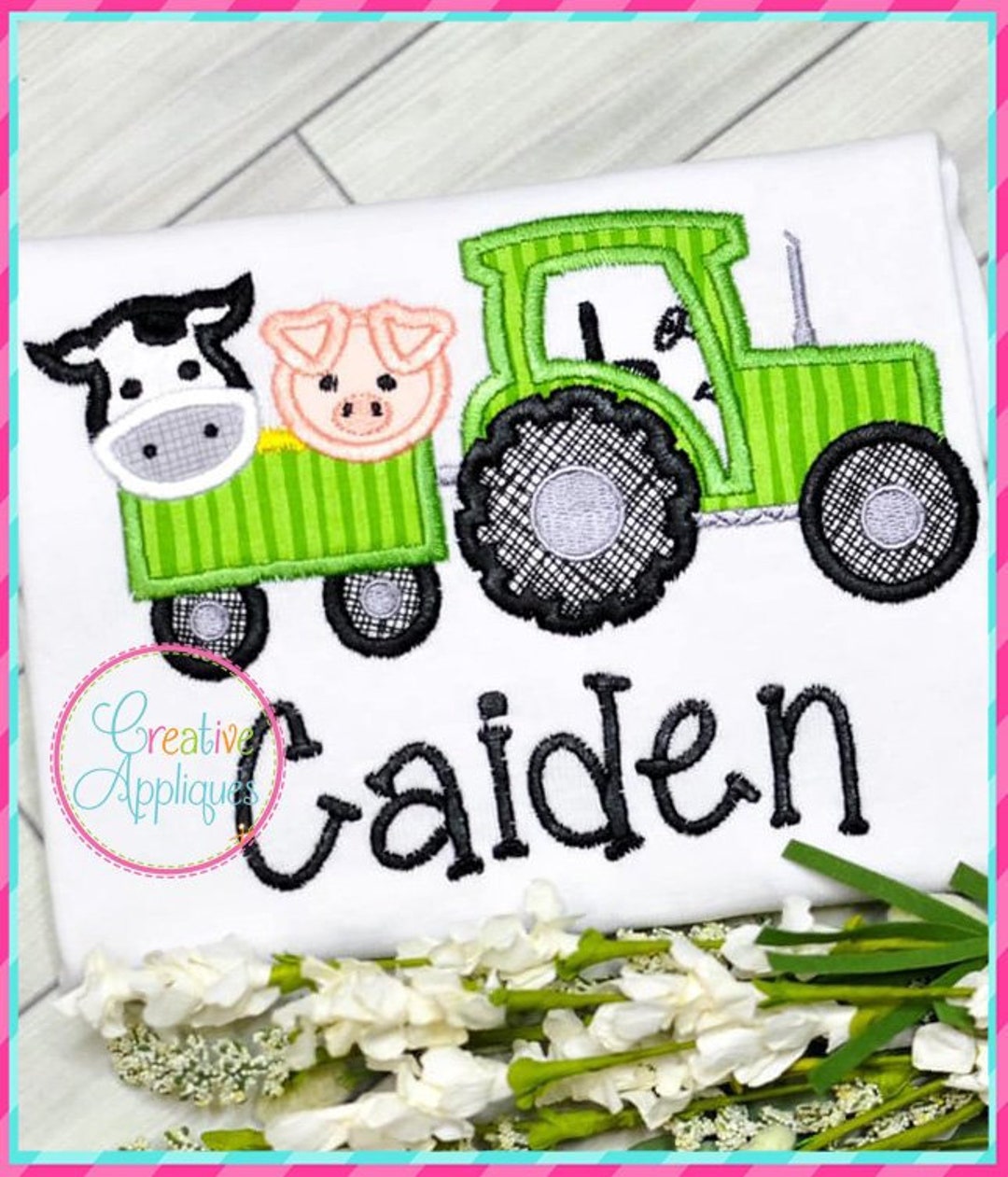 Tractor With Animals Applique Digital Machine Embroidery Design 5 Sizes ...