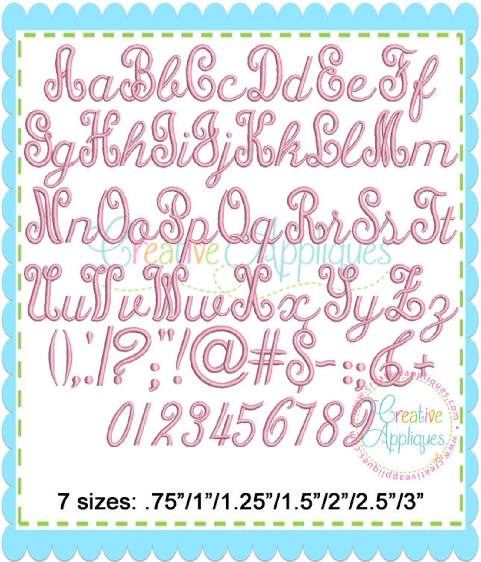 7 SIZES Classic Script Embroidery Font Alphabet Font | Etsy