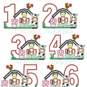 Barn Birthday Number Set Digital Machine Embroidery Applique Design 4 ...