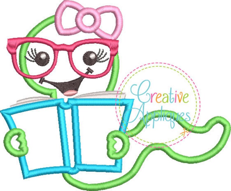 Girl Reading Bookworm Digital Machine Embroidery Applique Design 5 ...