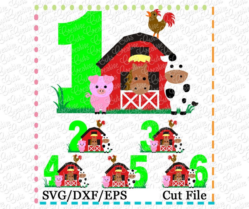 Barn With Animals Birthday Numbers Set Svg Cutting File, Farm Animals ...