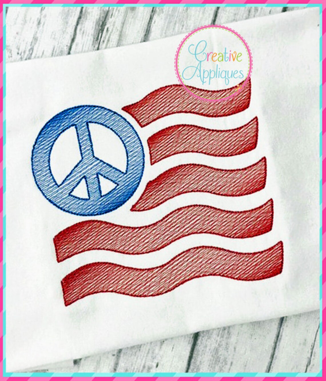 Sketch Stitch Flag With Peace Symbol Digital Machine Embroidery Design ...