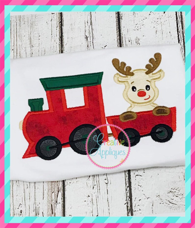 Christmas Reindeer Train Applique Digital Machine Embroidery Design 5 ...