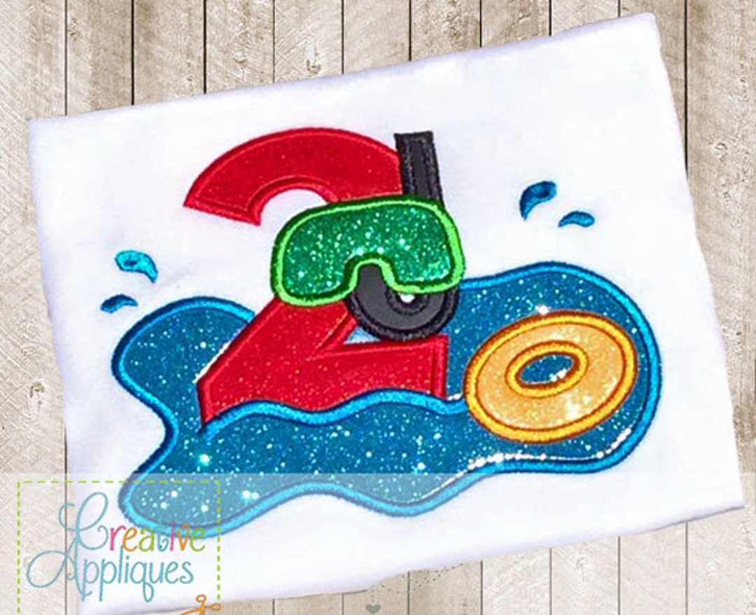 Swim Pool Party Number 2 Birthday Applique Digital Machine Embroidery ...