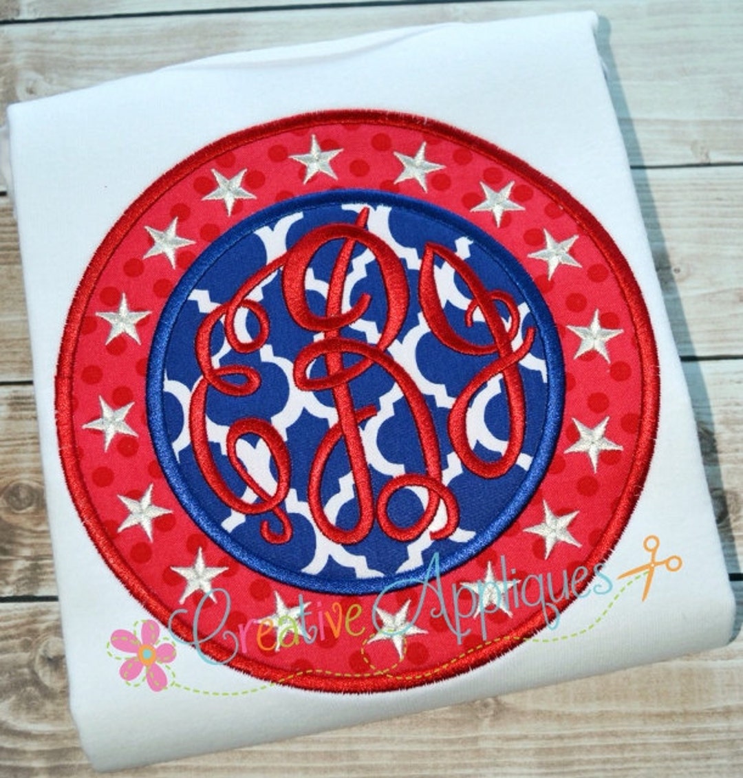 Patriotic Circle Monogram Frame Patch Digital Machine Embroidery ...
