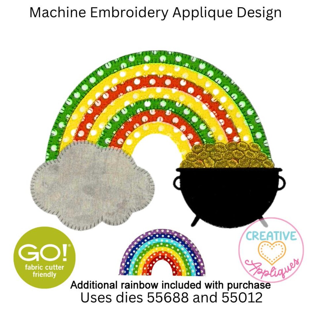 Accuquilt Go!® Rainbow Pot of Gold Machine Embroidery Applique Design ...
