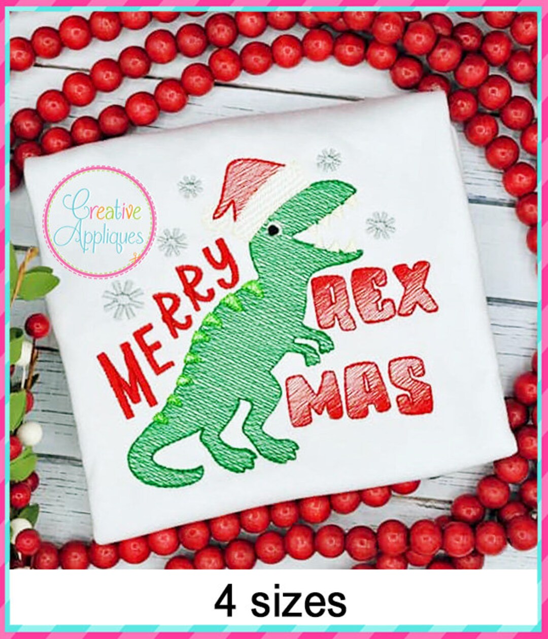 Sketch Stitch Merry Rex Mas Dinosaur Machine Embroidery Design 4 Sizes ...