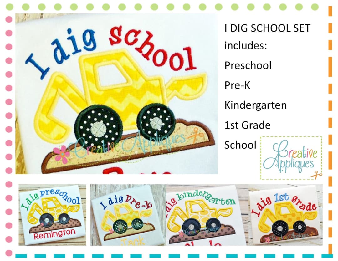 I Dig School Set Digger Backhoe Excavator Digital Machine Embroidery ...