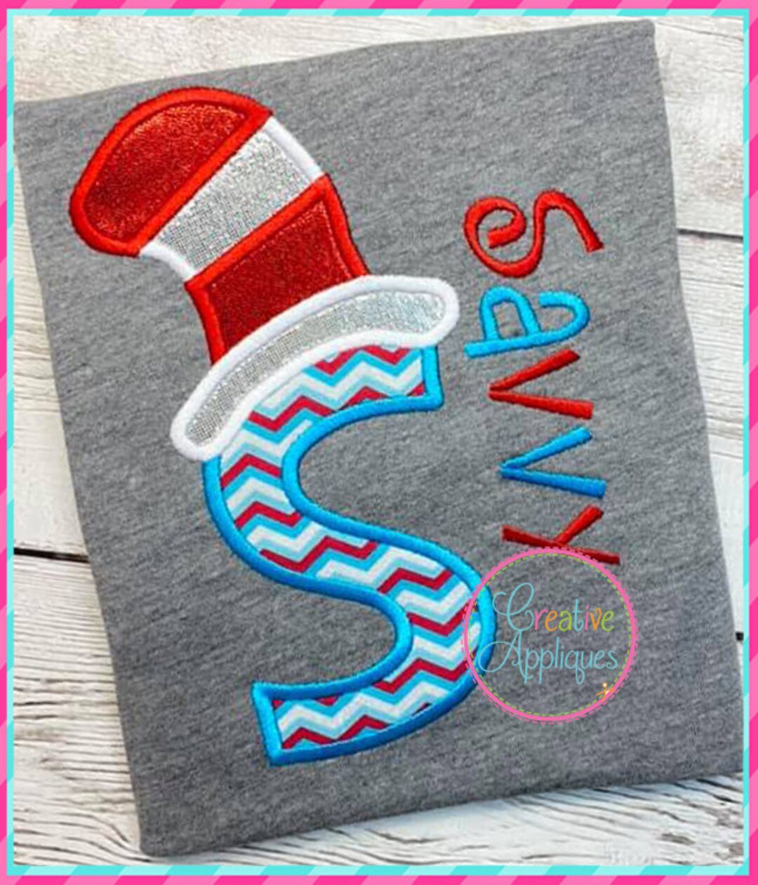 Striped Hat Applique Alphabet Letter Set A-Z Applique Machine ...