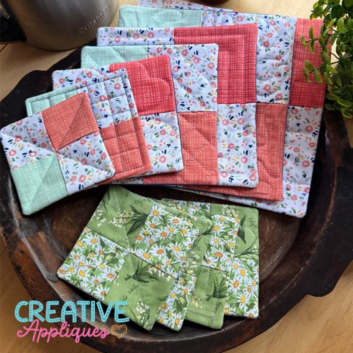 5 Fabrics Hot Pads in the Hoop Design, Machine Embroidery Design ...
