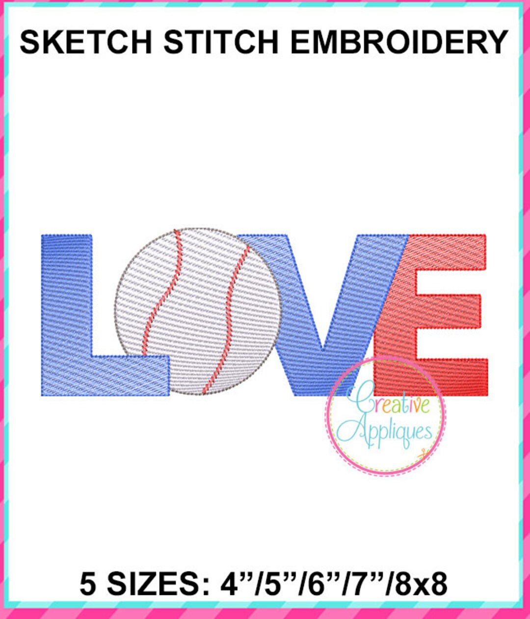 Love Baseball SKETCH STITCH Machine Embroidery Design 5 Sizes - Etsy